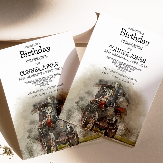Birthday Invitation for men Steam Engine Invitation Male Birthday ...