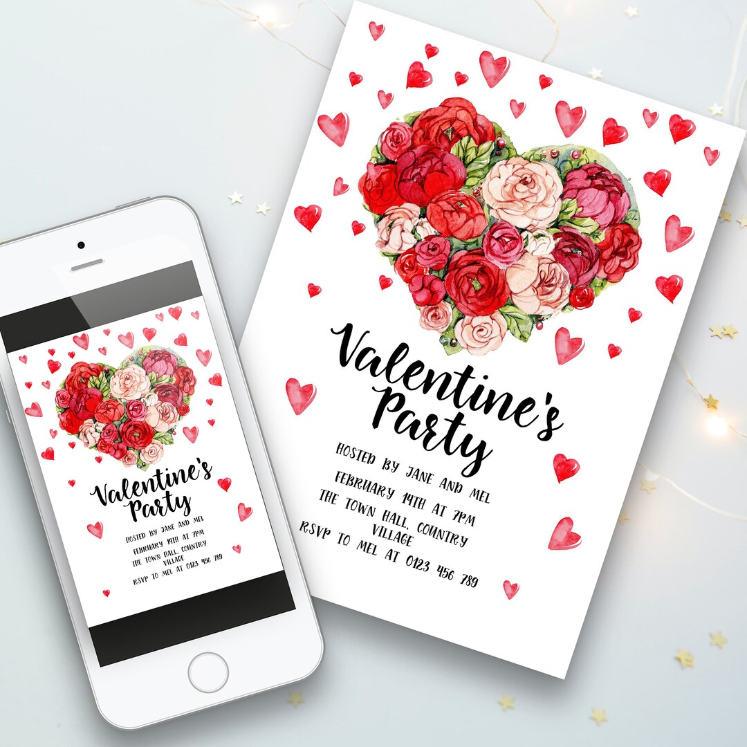 Printable Valentine Party Invitation, Editable Valentines Invite ...