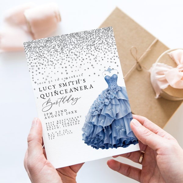 Blue and Silver Quince Invite - Etsy