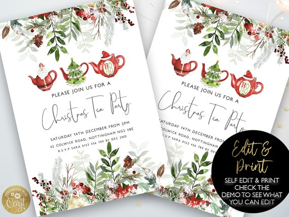 Christmas Tea Party Invitation Holiday Tea Party Invitation | Etsy