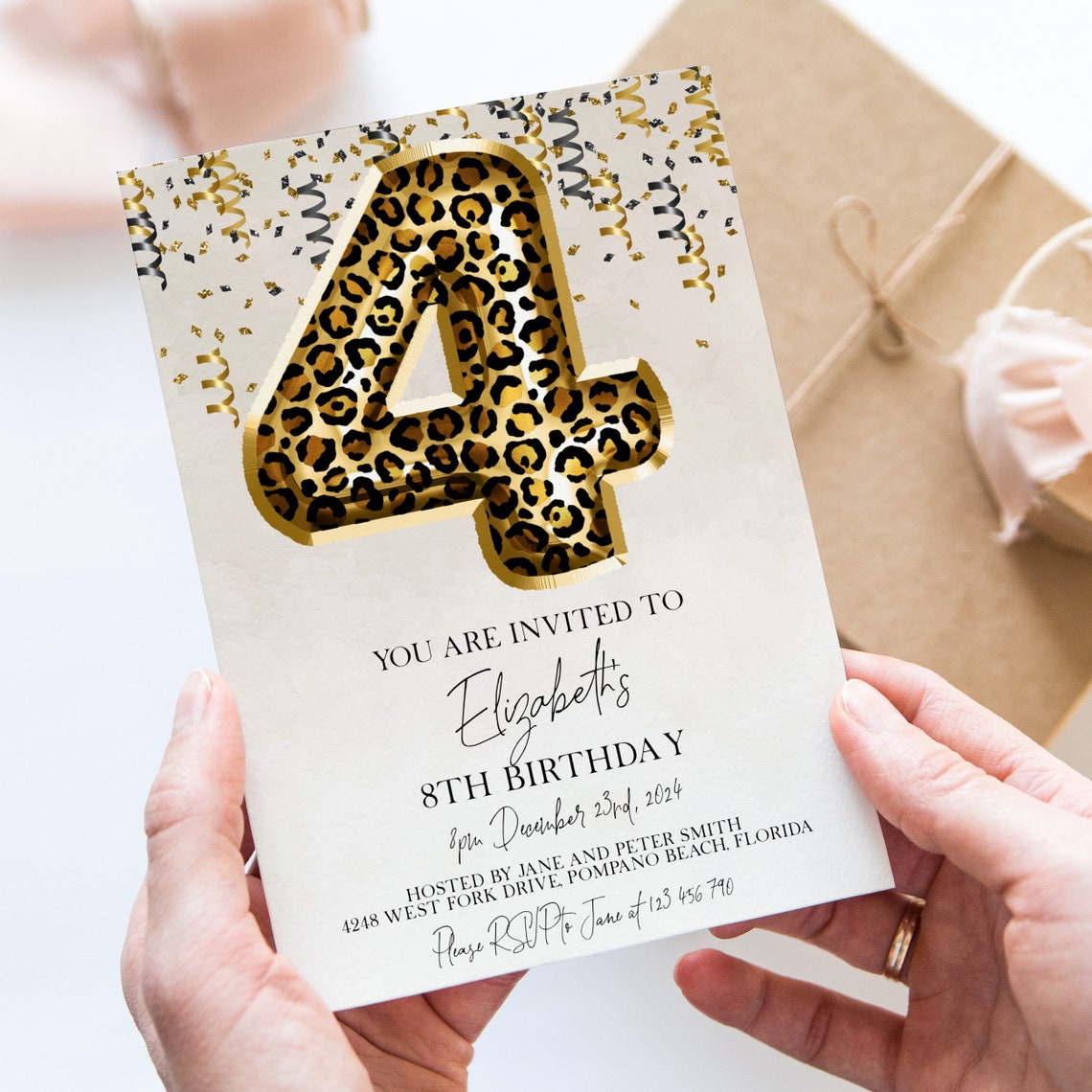 4th Leopard Print Birthday Invitation Editable Template Animal | Etsy