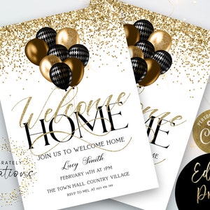 Welcome Home Gold Black Welcome Invite Homecoming Party Invite Hero's ...
