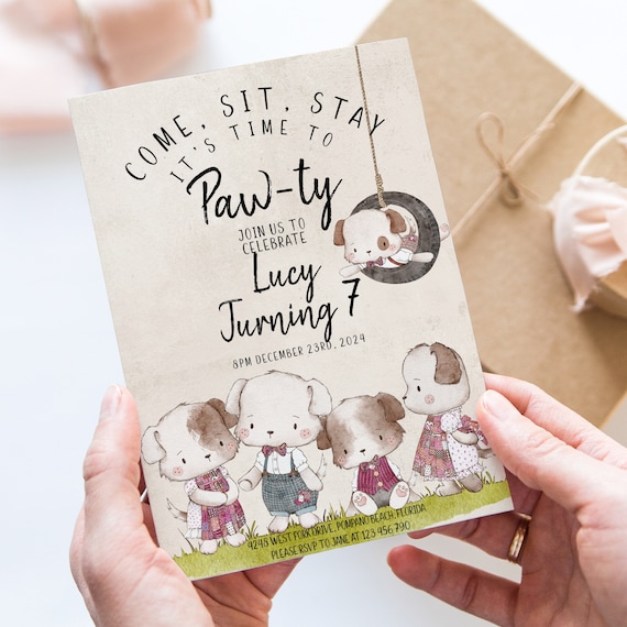 Dog Birthday Invitation Editable Template Come Sit Stay Pawfect Party ...