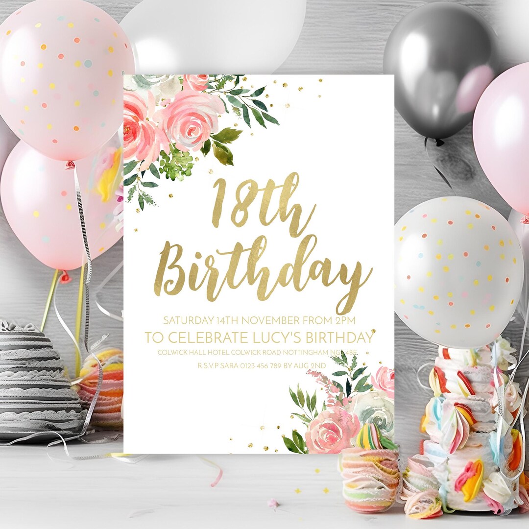 18th Birthday Invitations Birthday Invitation With Pink Roses ...