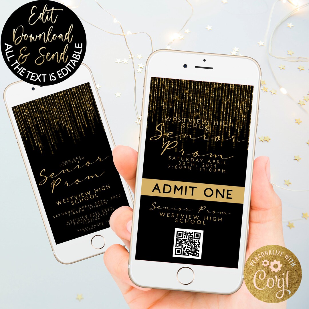 Senior Prom Digital Invitations and Digital Tickets Black Gold Award ...