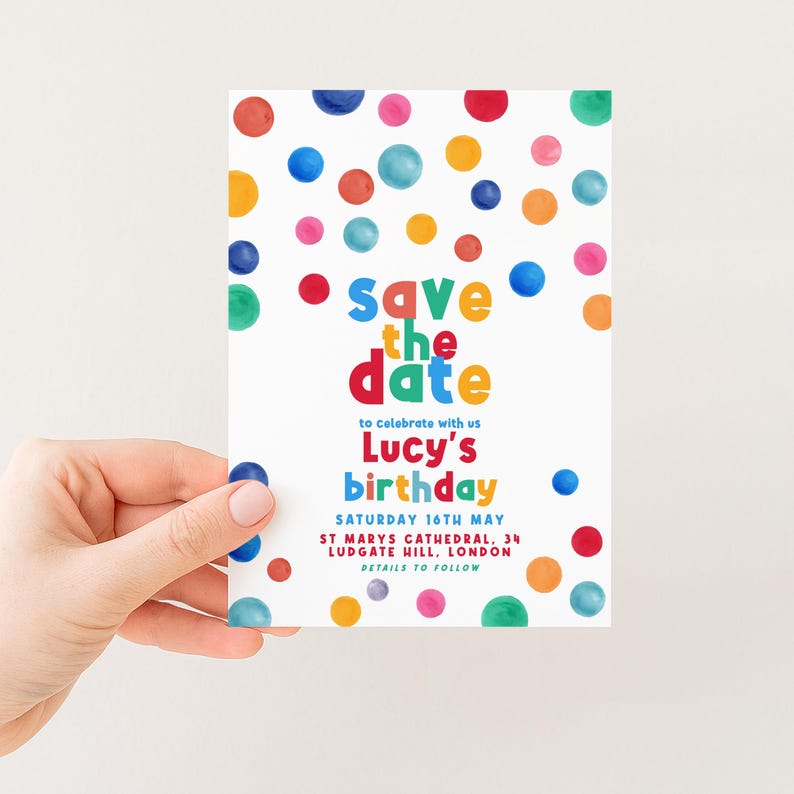 Multi Coloured Dots Birthday Invitation - Editable Polka Dot Invite ...