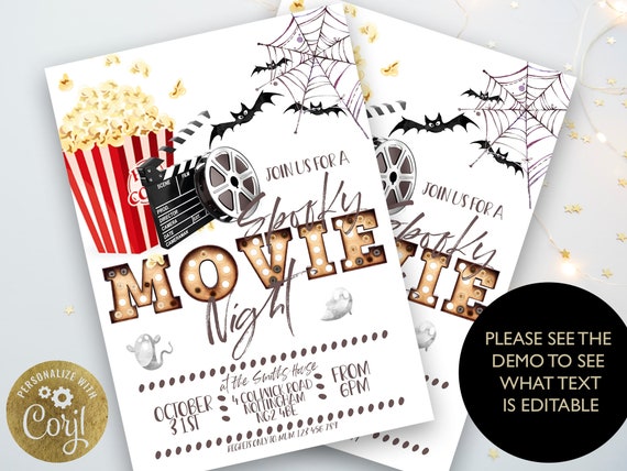 Halloween Movie Night Invitation Halloween Party Invite Backyard Movie ...