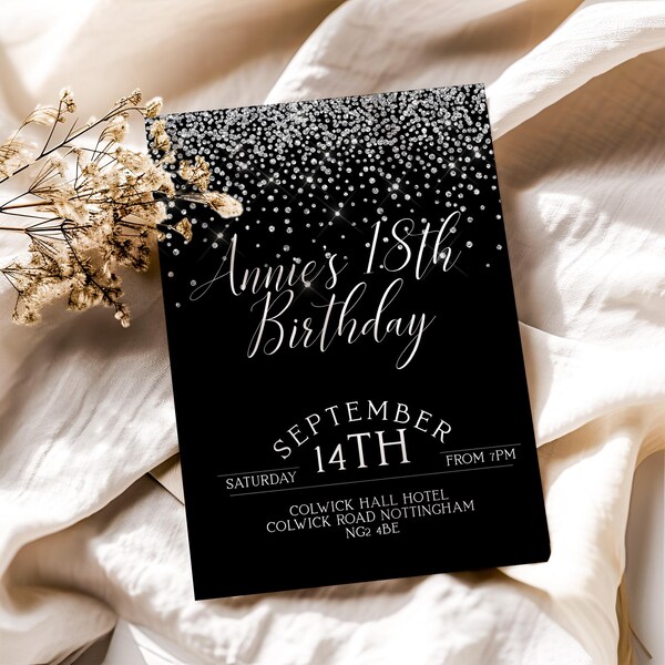 Silver Birthday Invitations Template - Etsy