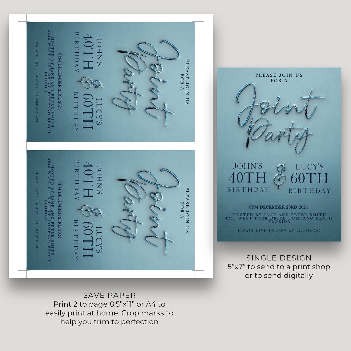 Joint Birthday Party Editable Invitation Template: Turquoise Minimalist ...