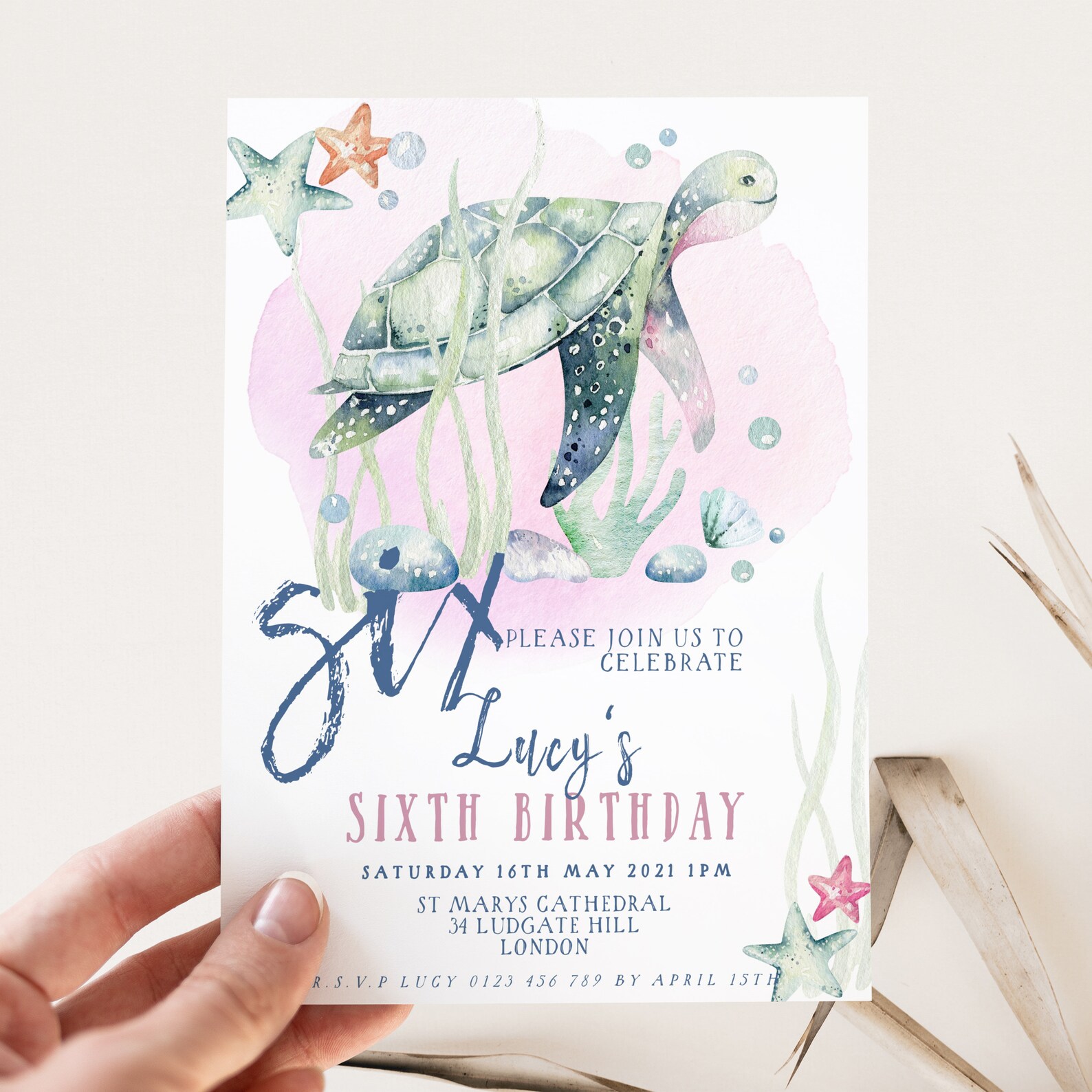 6th Birthday Invitation Turtle Sea Life Invite Printable Instant ...