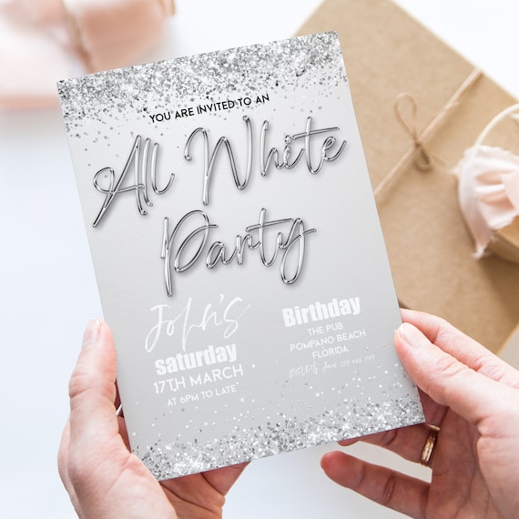 All White Party Invitation, Bling Bling All White Birthday Bash, White ...