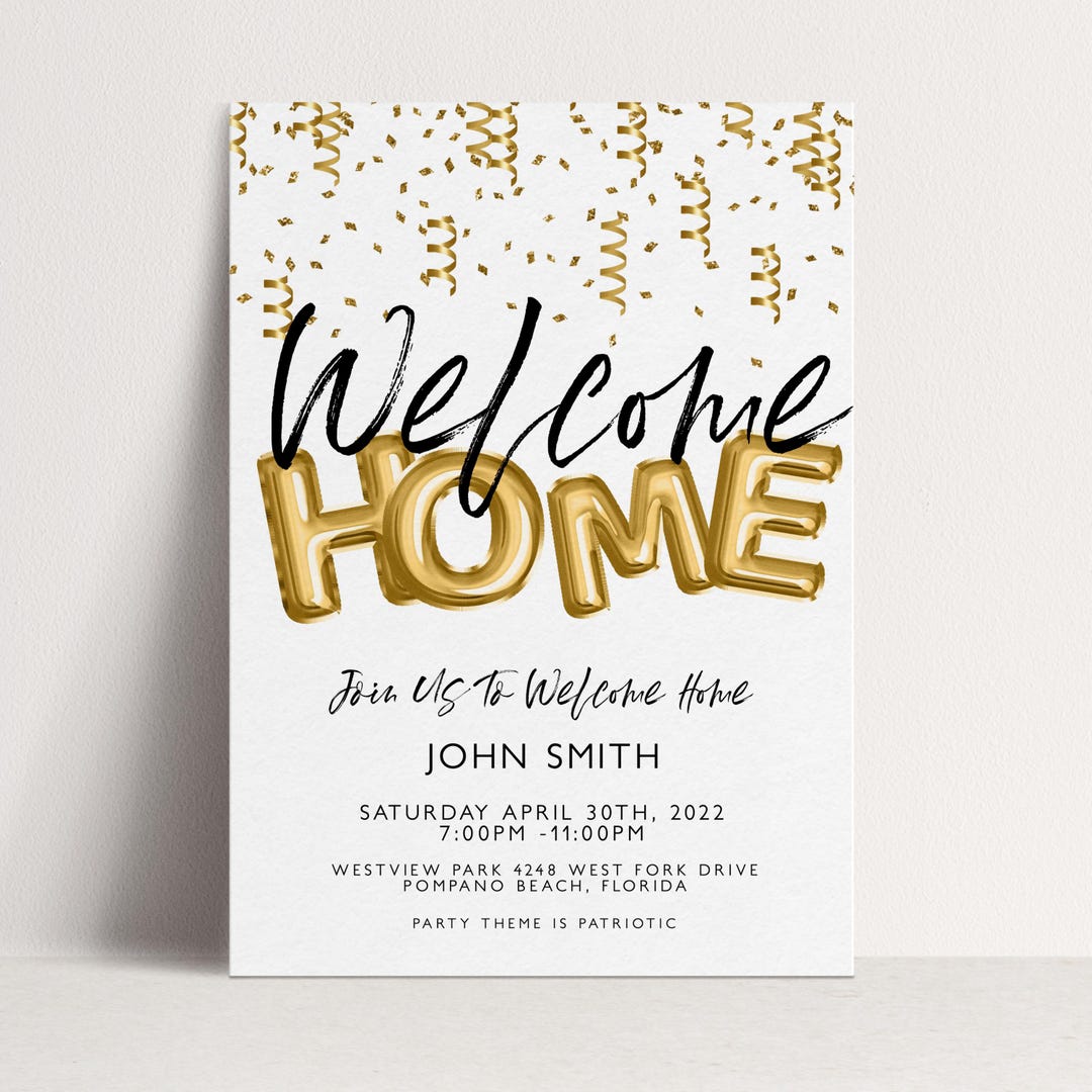 Gold Welcome Party Invite Military Homecoming, Editable Digital ...