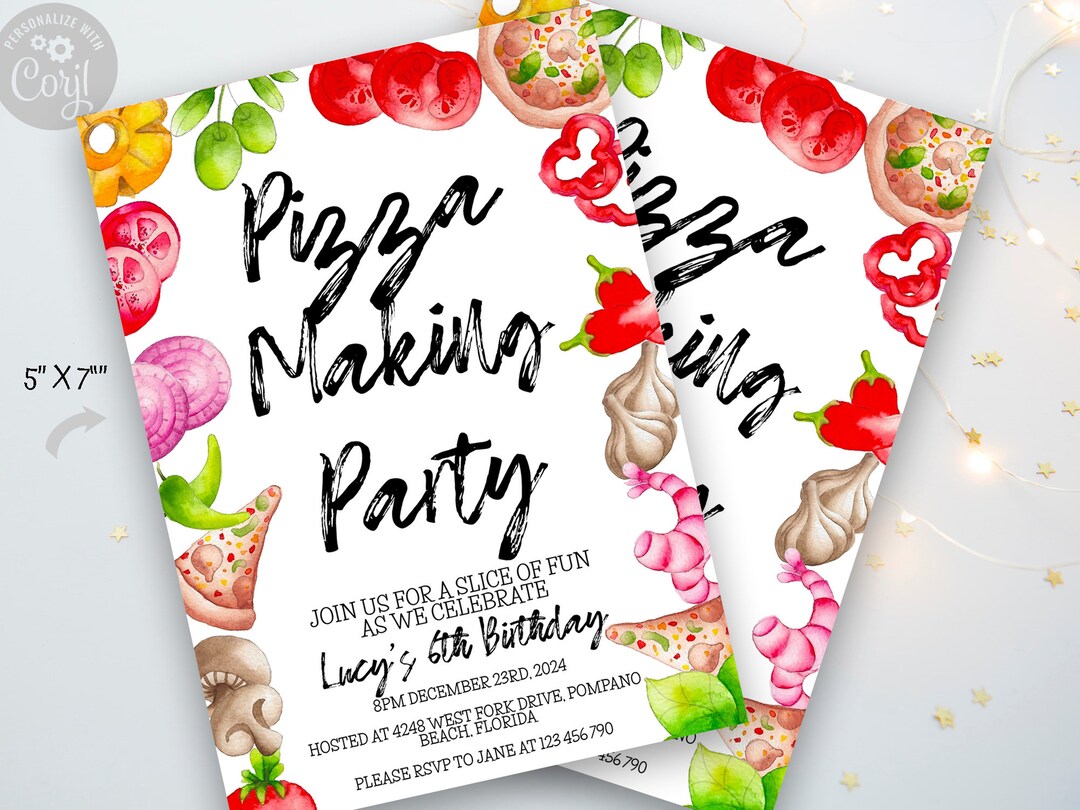 Pizza Making Party Invitation Editable Template Invite Pizza Birthday ...