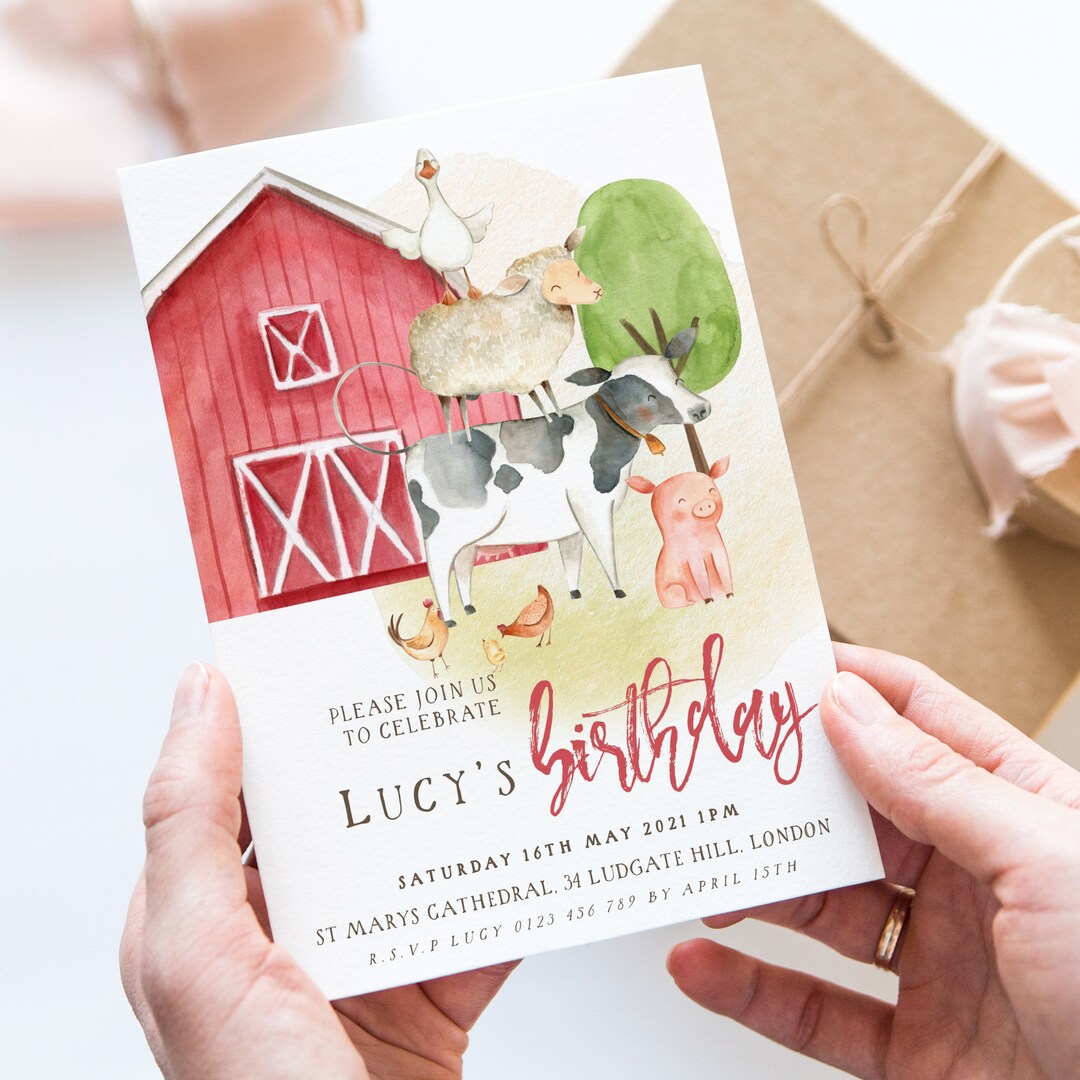 Farm Animals Birthday Invitation EDITABLE Gender Neutral Farm Animals ...