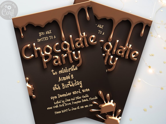 Chocolate Party Invitation Chocolate Desserts Birthday Invitations ...