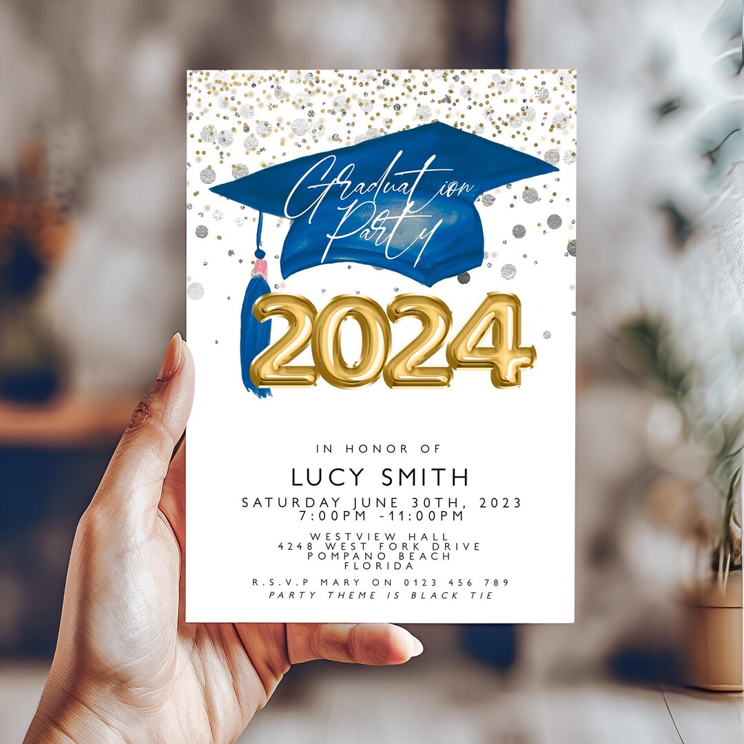 Graduation Party Details Card for Him , Blue and Gold Class of 2024 ...