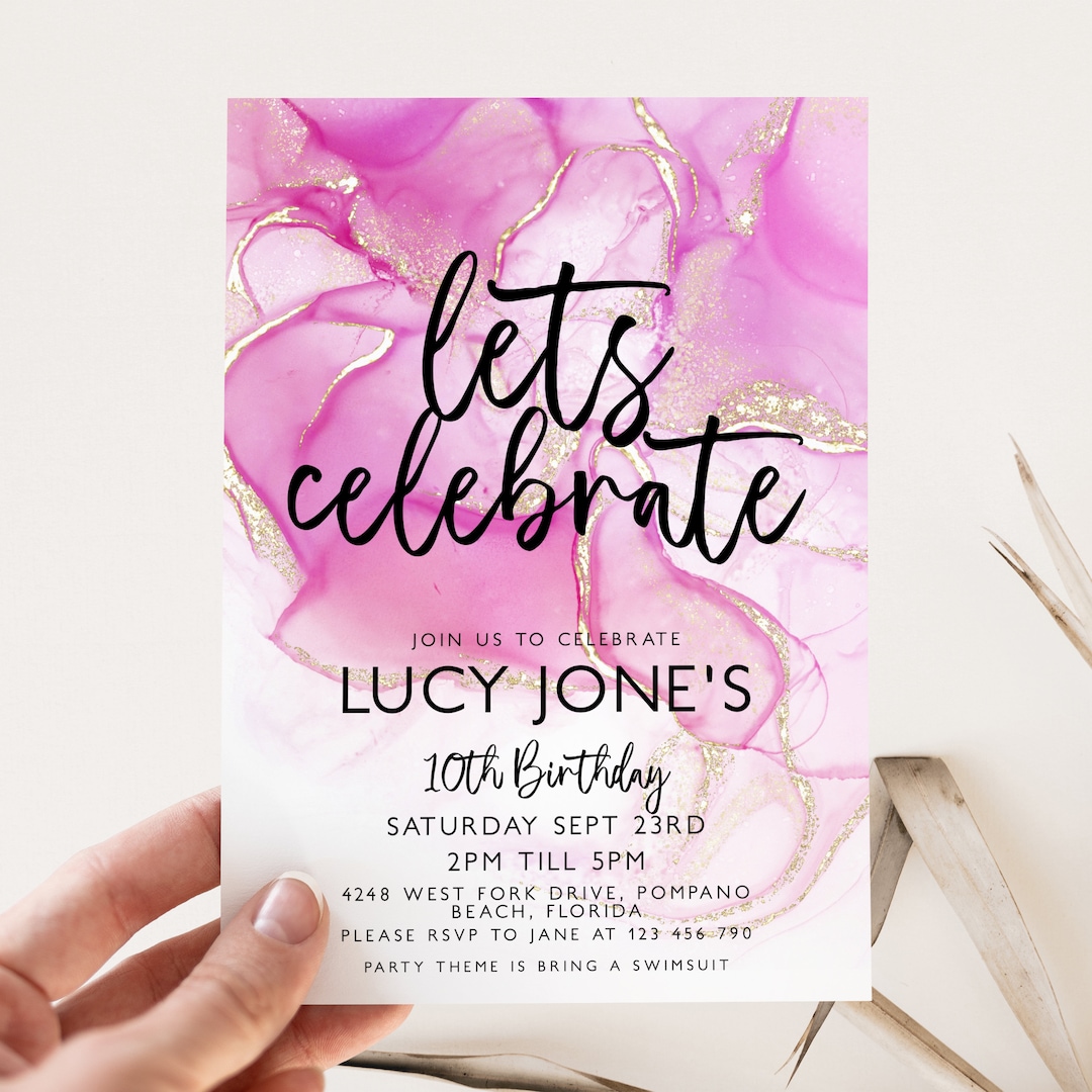 Pink Invitation for Her Printable Birthday Pink Gold Invite for Girls ...