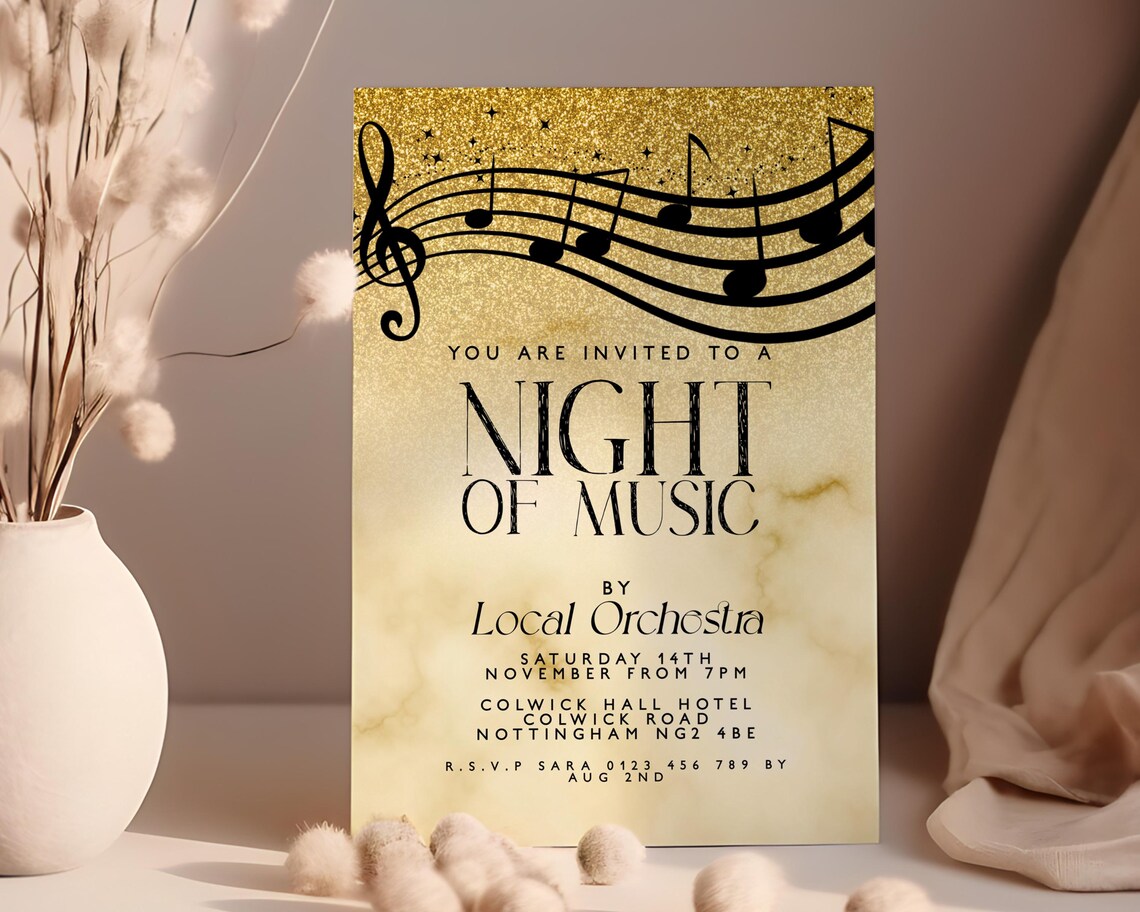 Elegant Night of Music Invitation Gold Musical Event Invite Printable ...