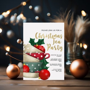 Editable Christmas Tea Party Invitation Holiday Tea Invites Elegant Tea ...
