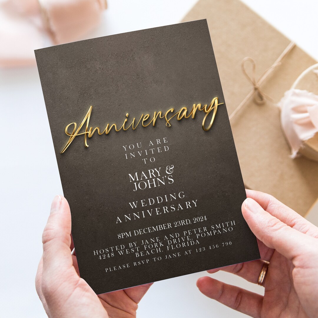 Anniversary Invitation Editable Wedding Anniversary Invite Black Gold ...