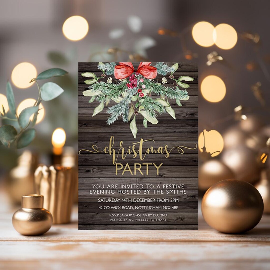 Rustic Christmas Invitation Editable Party Invitation Template Holiday ...