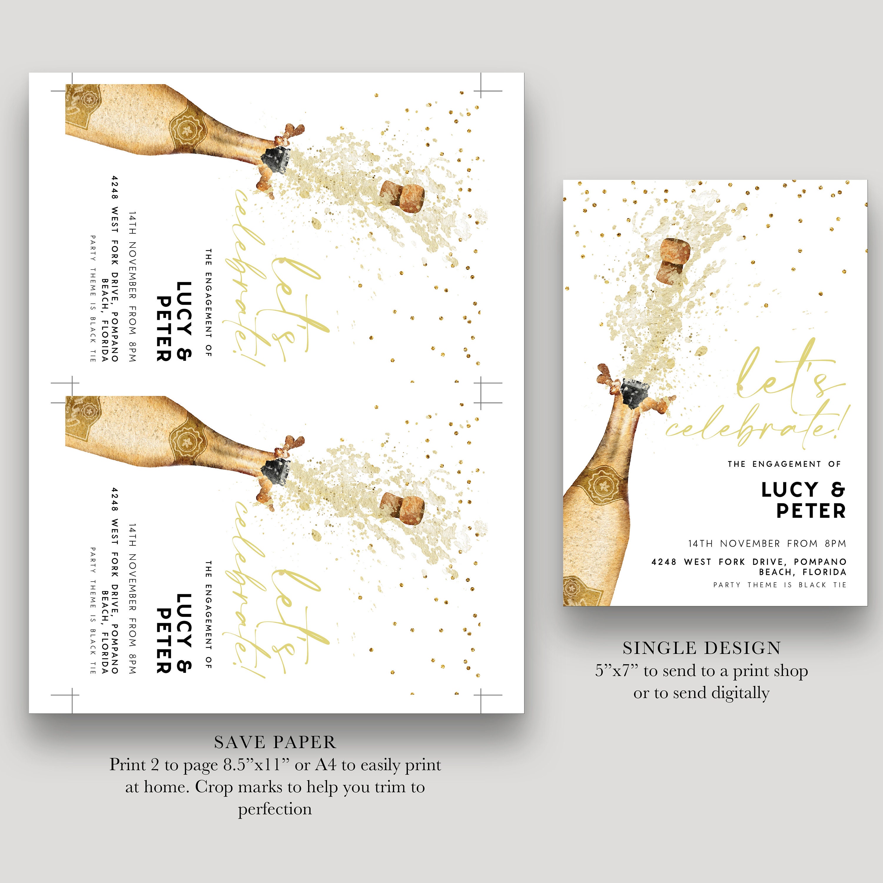 Editable Invitation Champagne Party Invite, Engagement Celebration ...