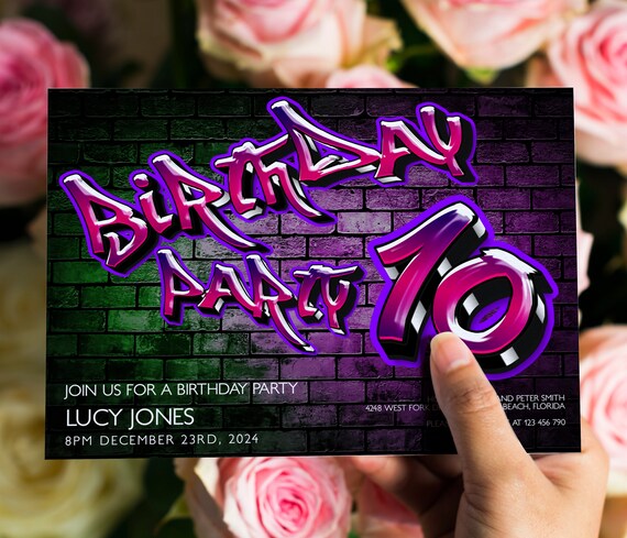 Graffiti Party Invitation Ideas Happy Birthday Cupcake Airbrush