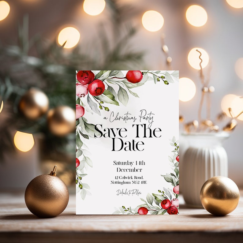 Save the Date Christmas Party Invitation Editable Template Holiday ...