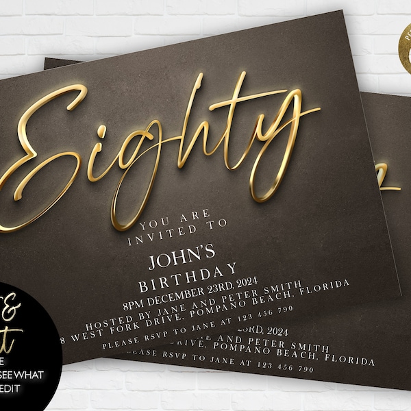 80th Birthday Elegant Invitations - Etsy