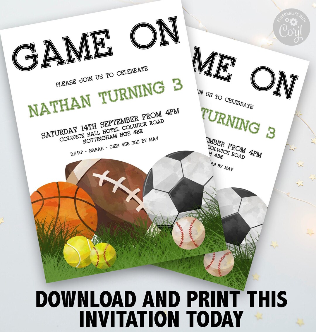 Sports Birthday Invitation Any Age All Text Editable Sports Party ...