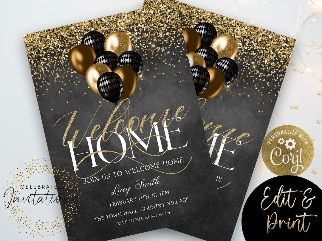 Welcome Home Gold Welcome Invite Homecoming Party Chalkboard Invite ...