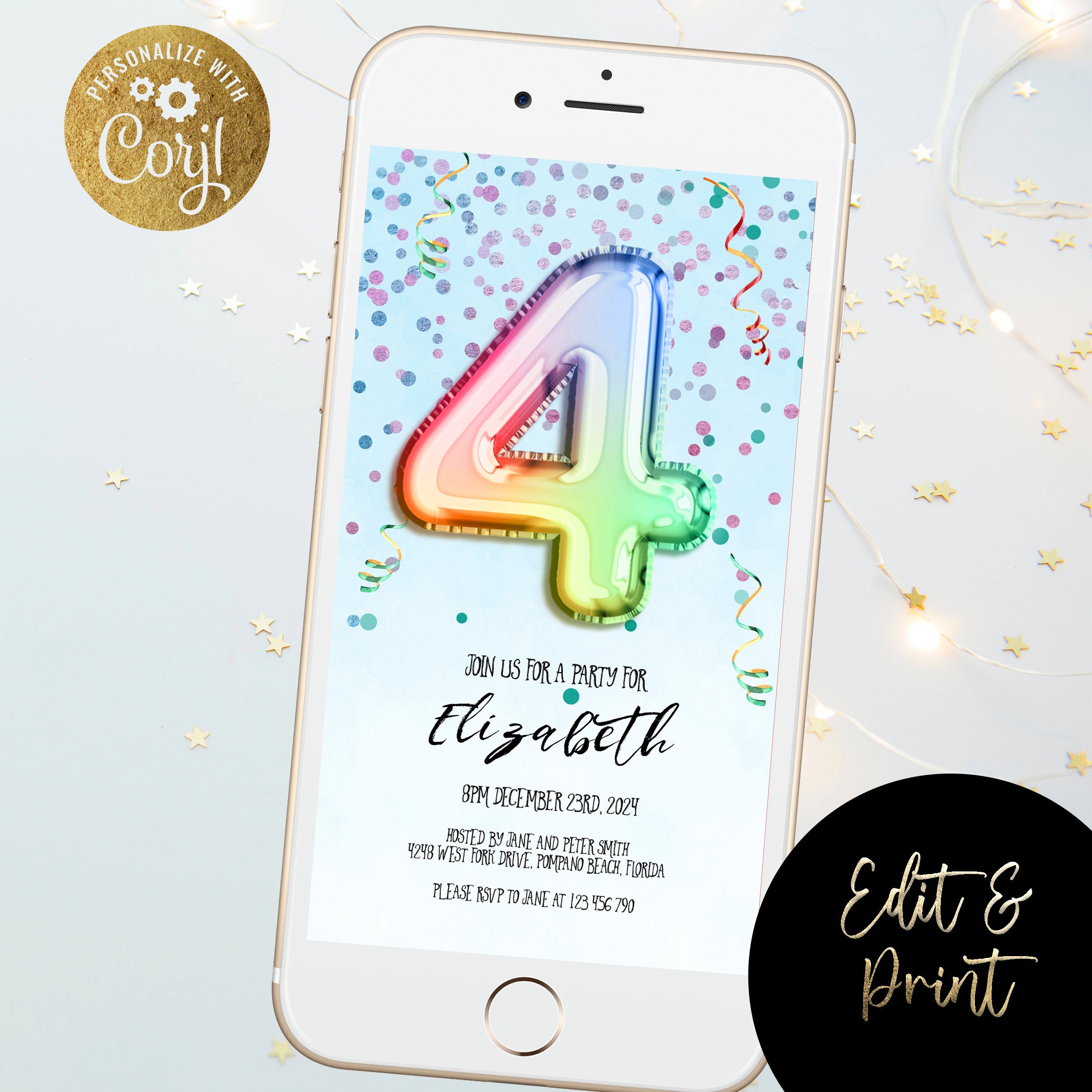 Electronic 11th Birthday Invitation Digital Invitation Rainbow Balloons ...