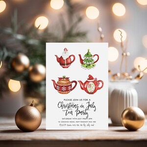 Christmas in July Tea Party Invitation Holiday Tea Party Invitation ...
