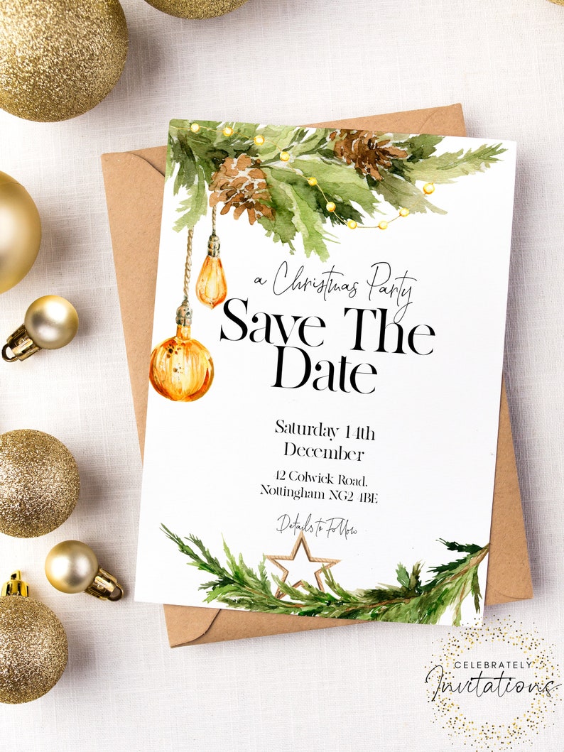 Editable Save the Date Christmas Invitation Template Holiday Printable ...