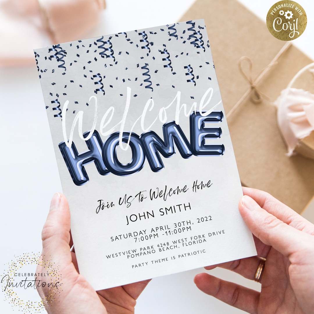 Welcome Home Blue White Welcome Invite Homecoming Party Invite Hero's ...