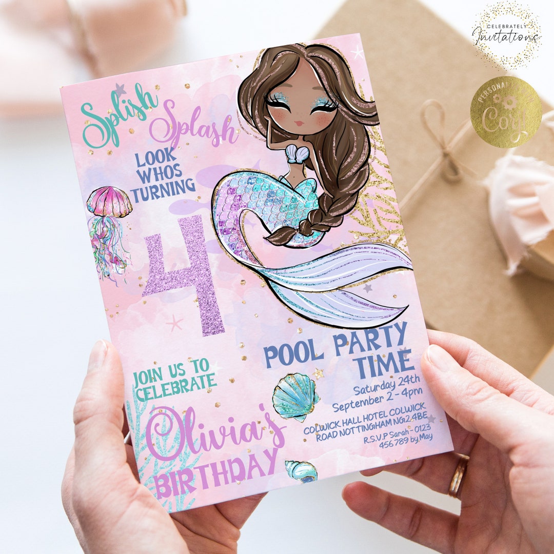 Editable Mermaid 4th Birthday Invitation Edit to Any Age Party ...