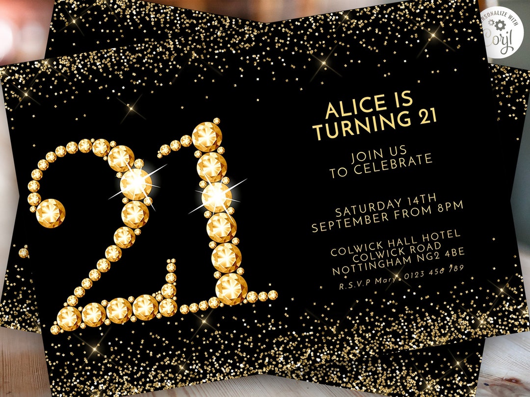 Editable 21st Birthday Invitation 21st Party Invite 21st Birthday