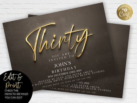 30th Birthday Invitation Editable 30th Invite Black Gold - Etsy