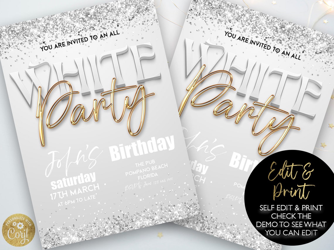 All White Party Invitation Bling Bling All White Birthday - Etsy