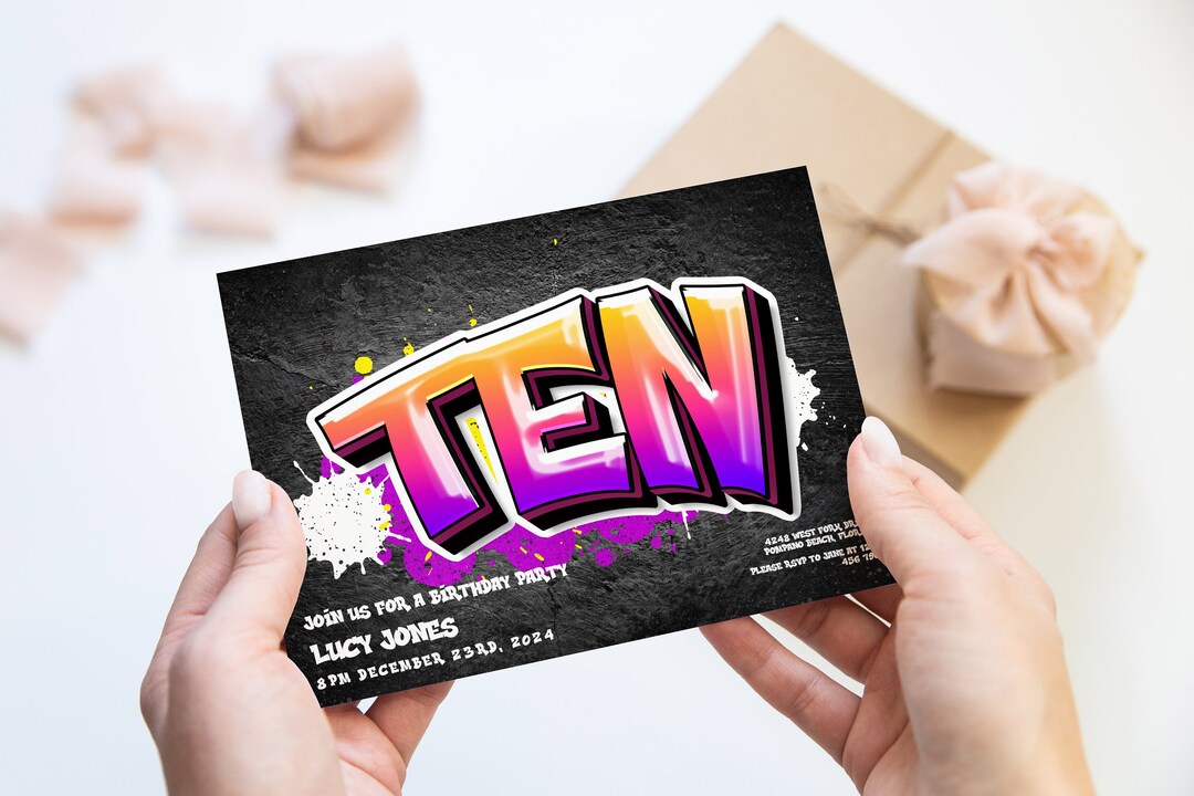 Graffiti Party Invitation Printable Graffiti 10th Birthday Invite ...