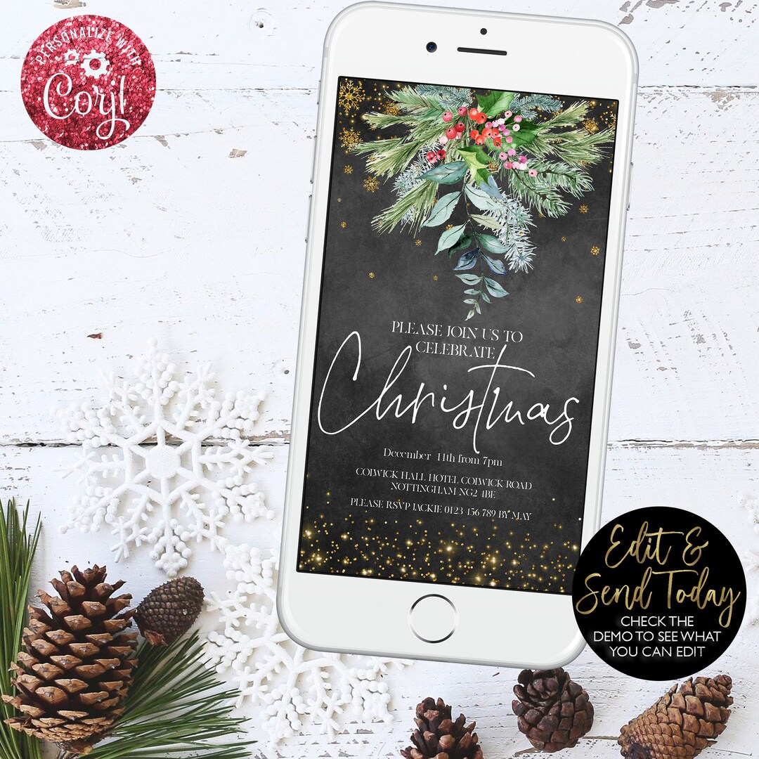 Electronic Christmas Invitation Digital Invitation Editable Christmas ...