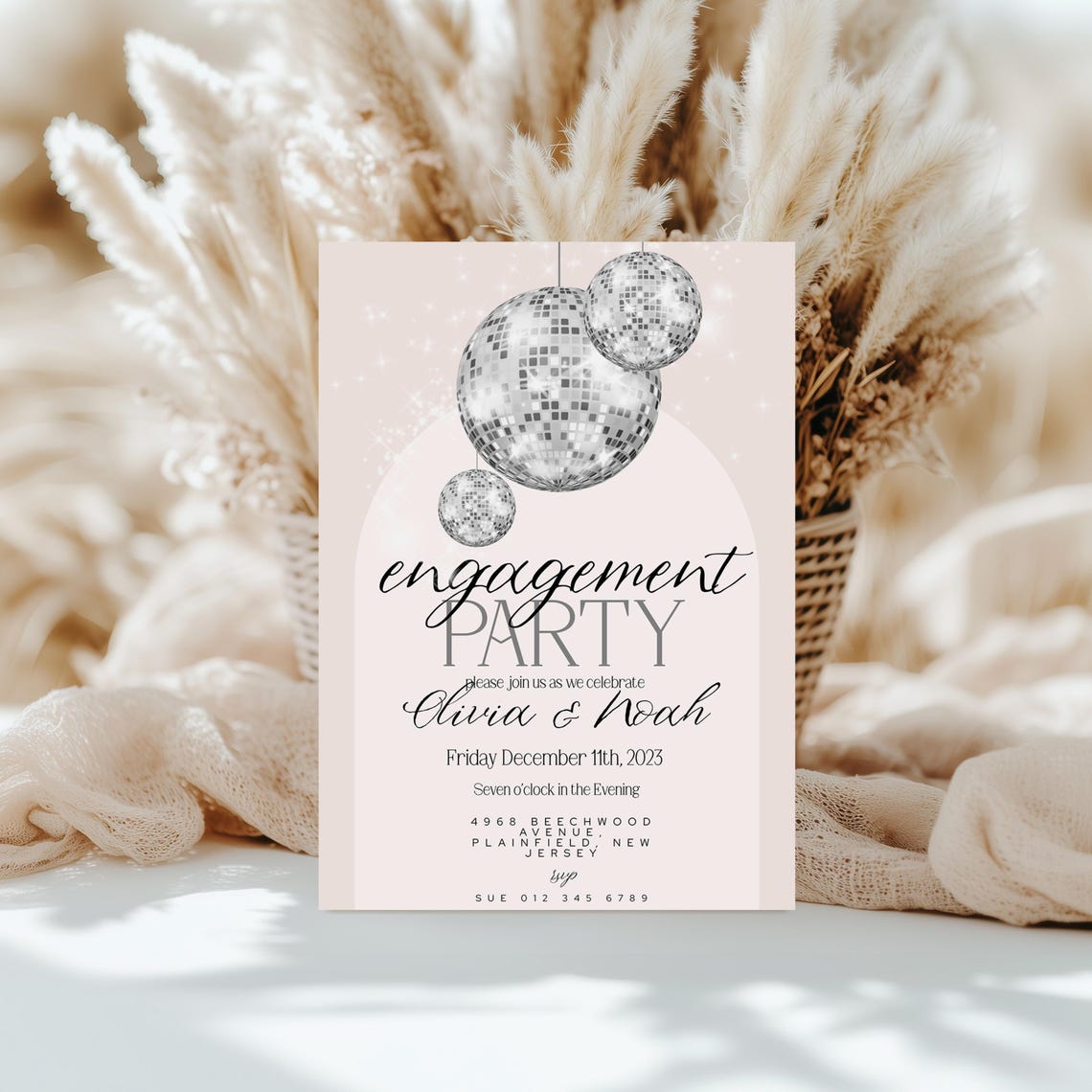 Editable Disco Engagement Party Invitation, Glitter Ball Invite ...