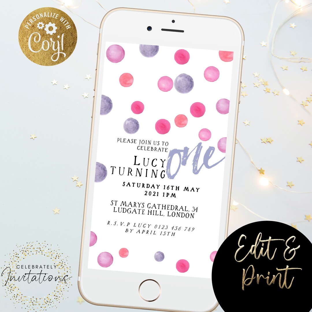 Polka Dot Birthday Party Invite Pink Dotty Spots Electronic Invitation ...