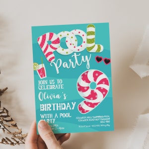 9th Birthday Pool Party Invitation for Girls, Editable Summer Party ...