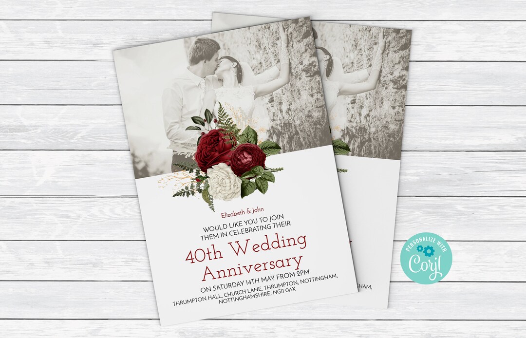 40th Anniversary Invitation Ruby Wedding Instant Download Editable ...
