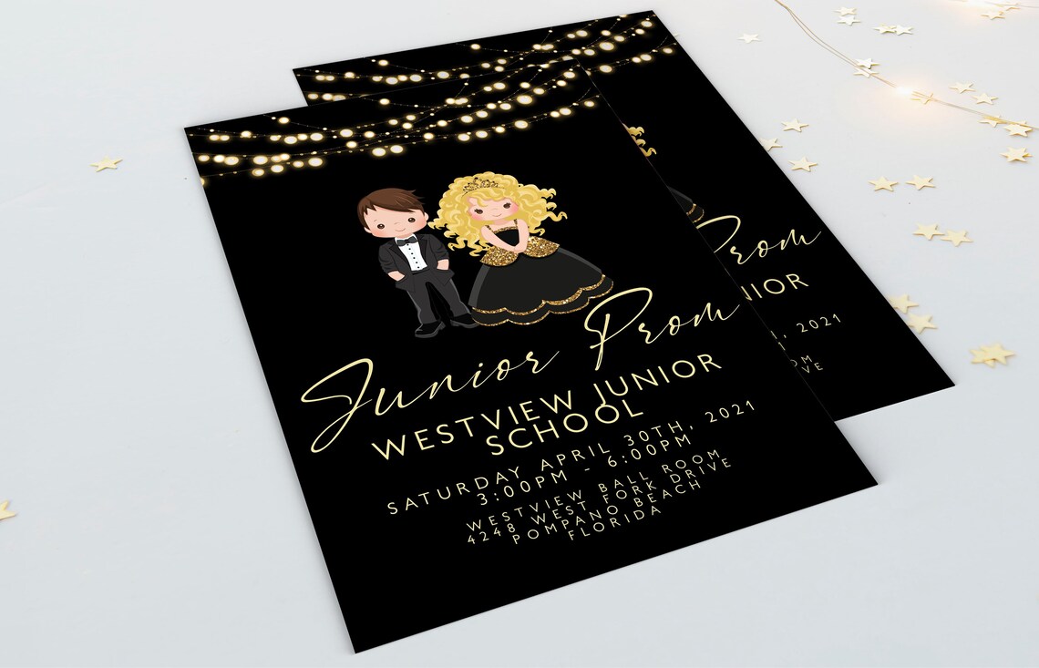 Junior Prom Invitations Junior Event Invite Gold Printable | Etsy UK
