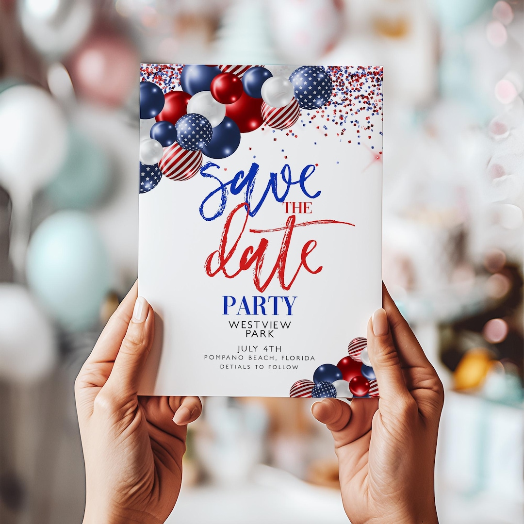 Patriotic Save the Date Invitation, Editable 4th of July Party Invite ...