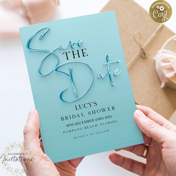 Save The Date Editable invite Turquoise Sparkly Date Reminder, Simple ...