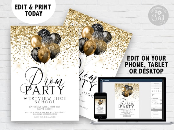 Senior Prom Black and Gold Invitations and Tickets Award Night - Etsy