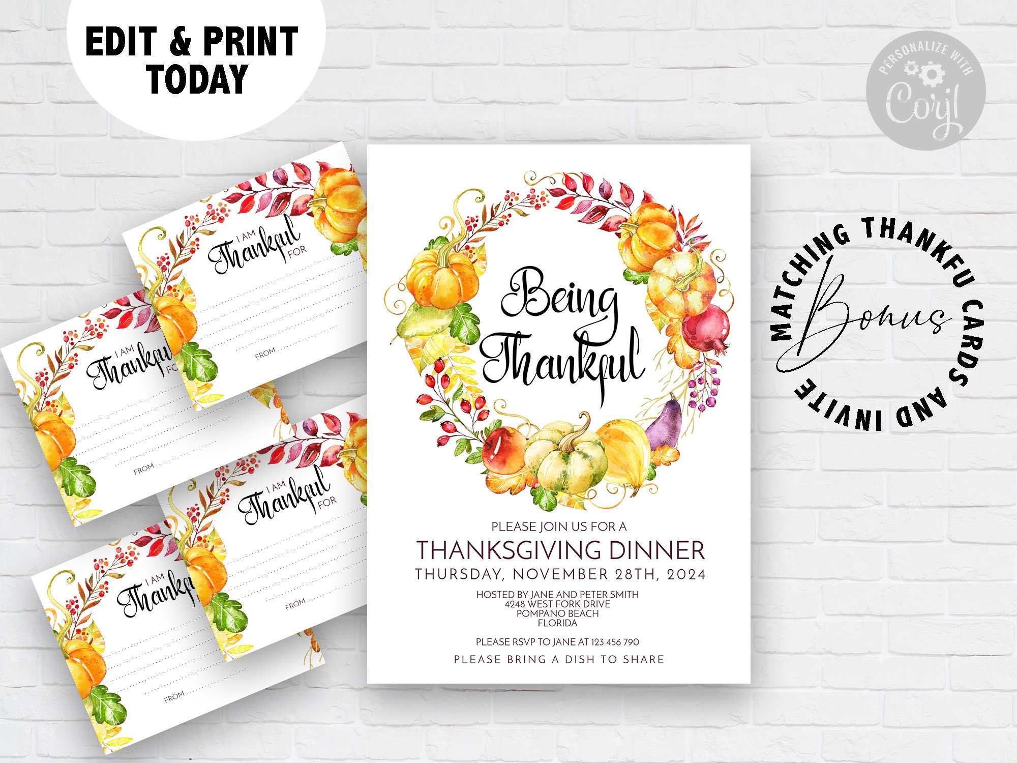 Paper & Party Supplies Editable Thanksgiving Invitation INSTANT ...